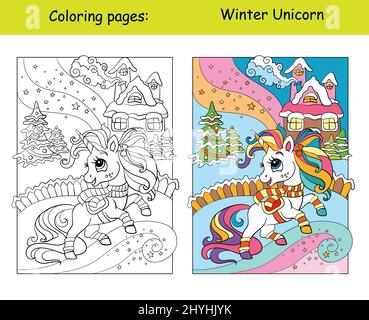 Winter Unicorn Coloring Pages