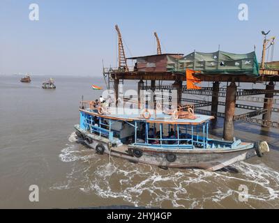 Ferry service and bridge construction at Revas jetty near Alibag state ...