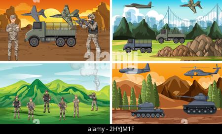 Set of different army war scenes illustration Stock Vector Image & Art ...