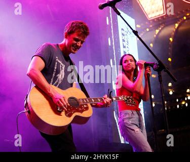 Tyler Hilton, Liz Huett performing onstage at the Pop 2000 Tour concert ...