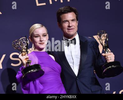 Julia Garner and Jason Bateman in the press room during the 71st ...