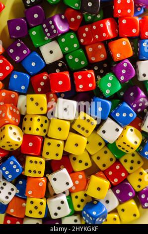 Different blue and green roleplaying RPG dice on side of blue ...