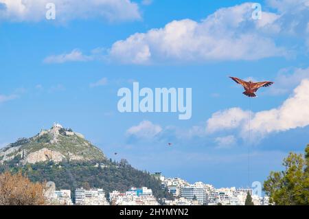 Kites fly over the Acropolis of Athens on Clean Monday People fly kites ...