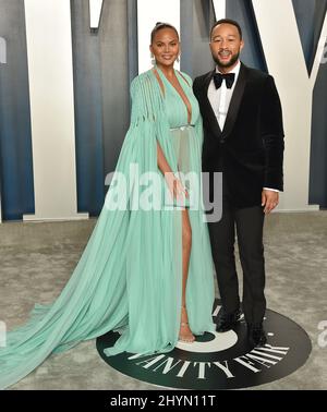 Chrissy Teigen arrives at the Vanity Fair Oscar Party on Sunday, Feb. 9 ...
