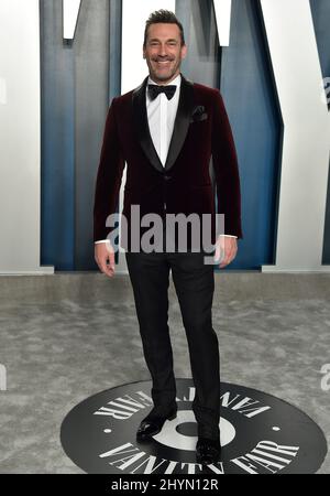 Jon Hamm arrives at the Vanity Fair Oscar Party on Sunday, Feb. 9, 2020 ...