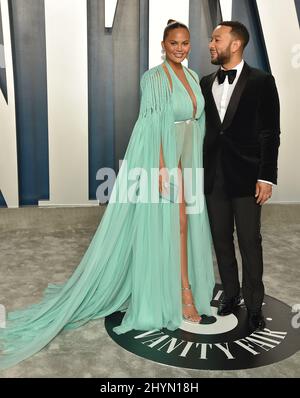Chrissy Teigen arrives at the Vanity Fair Oscar Party on Sunday, Feb. 9 ...