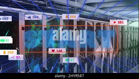 Image of start text and numbers growing over server room Stock Photo ...
