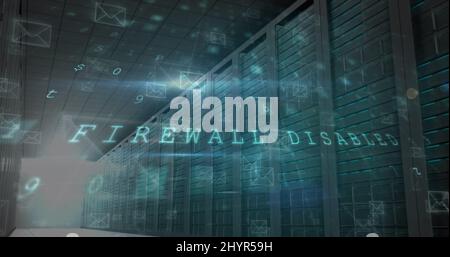 Image of cyber attack warning and envelope icons over server room Stock Photo - Alamy