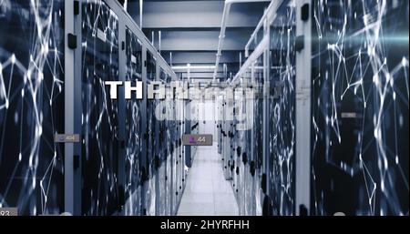 Image of thank you text and numbers growing over server room Stock ...