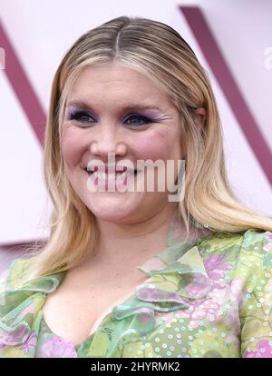 Emerald Fennell arrives at the Oscars on Sunday, April 25, 2021, at ...