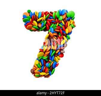 Digit 3 made of multicolored rainbow candies isolated on a white ...