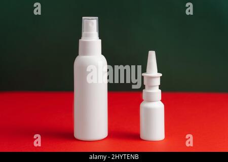 set of nasal spray bottles with blank label, plastic bottle with ...