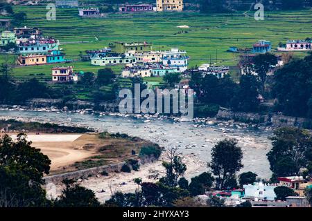 View of Bageshwar town. Bageshwar district in the state of Uttarakhand ...