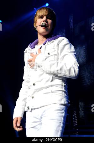 Justin Bieber in concert at the Nokia Theatre, Los Angeles Stock Photo ...