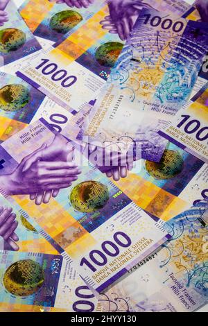 Swiss banknotes of 1000 CHF, Tausends francs Stock Photo - Alamy