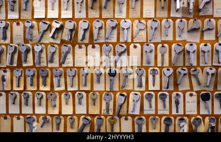 A large selectioin of blank keys at a locksmith shop in Santa Fe, New ...