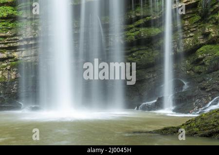 Flumen waterfall in the Flumen gorges at the bottom of a valley in the ...