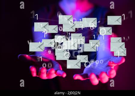 3D illustration of flying email icons Stock Photo - Alamy