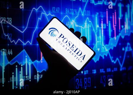 In this photo illustration the Poseida Therapeutics logo seen displayed ...