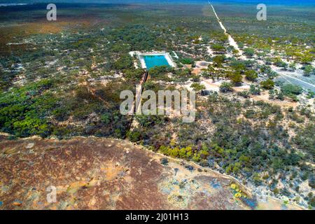 Aerial view of Karalee Rocks, water catchment dam, Western Australia ...
