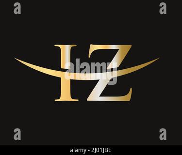 premium IZ logo monogram with gold circle frame. luxury initials design ...