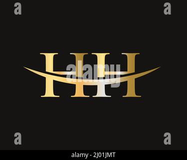 premium HH logo monogram with gold circle frame. luxury initials design ...