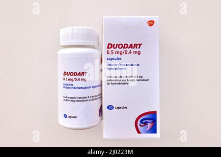 Dutasteride prostate drug. Capsule of dutasteride. Dutasteride inhibits ...