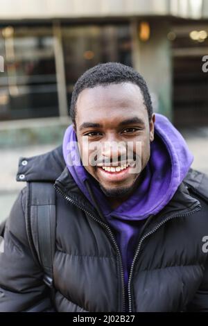 cheerful man african appearance in headphones music emotions ...