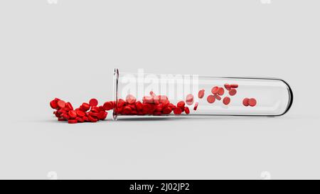 3d illustration of plastic granulates falling from a sample test tube ...