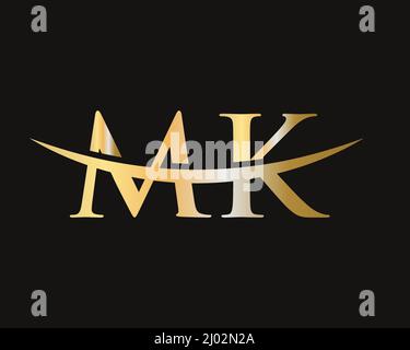 premium MK logo monogram with gold circle frame. luxury initials design ...