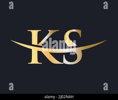 premium KS logo monogram with gold circle frame. luxury initials design ...