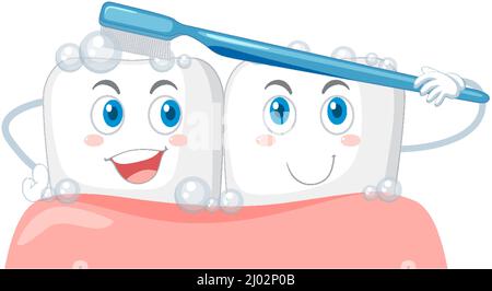 Happy tooth brushing itself on white background illustration Stock ...