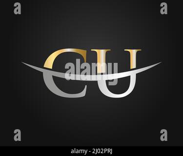 premium CU logo monogram with gold circle frame. luxury initials design ...