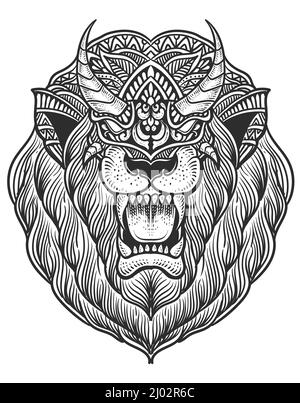 Lion head angry mandala zentangle coloring page illustration for your ...