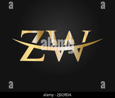 premium ZW logo monogram with gold circle frame. luxury initials design ...