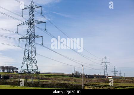Pylons at the Bradford West National Grid substation appear to march ...