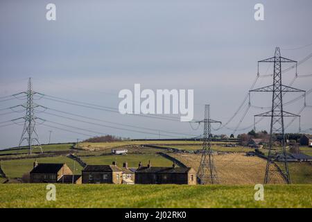 Pylons at the Bradford West National Grid substation appear to march ...