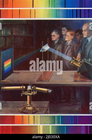 An old engraving of an optical spectrometer (spectrophotometer ...