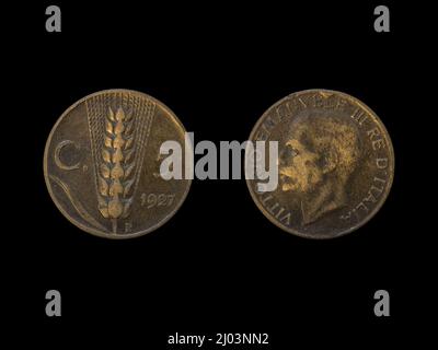 Vintage fascist Italy Lira coins, depicting king Vittorio Emanuele ...