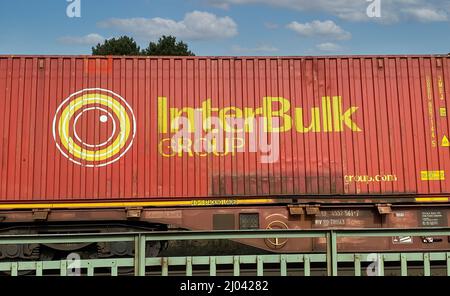 Viersen, Germany - March 9. 2022: View on freight train with cargo tank ...
