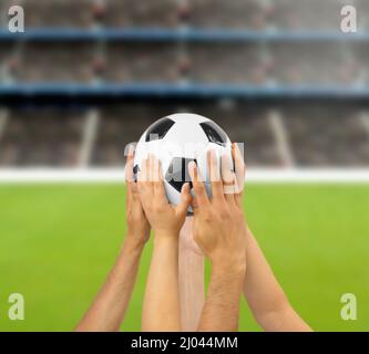 soccer players - female and male at soccer stadium. ready for game in ...