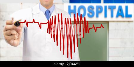 drawing chart heartbeat next hospital building Stock Photo - Alamy
