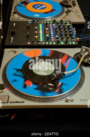 DJ playing vynil records at a party in Manchester,England,UK Stock ...