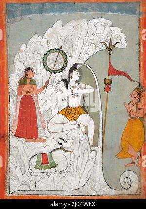India: 'Shiva Bearing the Descent of the Ganges River'. Watercolour ...