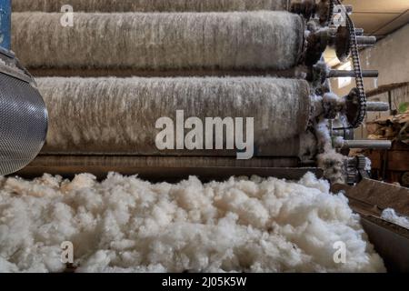 Old machine used for the elaboration of Spanish merino wool blankets ...