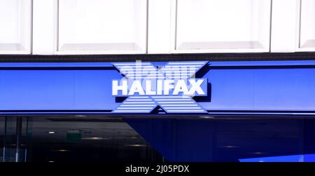 Exterior sign of Halifax bank in Piccadilly, central Manchester, UK ...