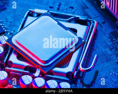 Semiconductor chip transistor detail with gold contact pads Stock Photo ...