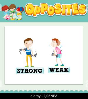 Opposite English words with strong and weak illustration Stock Vector ...