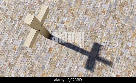 Concept or conceptual travertin stone cross on a vintage pattern ...