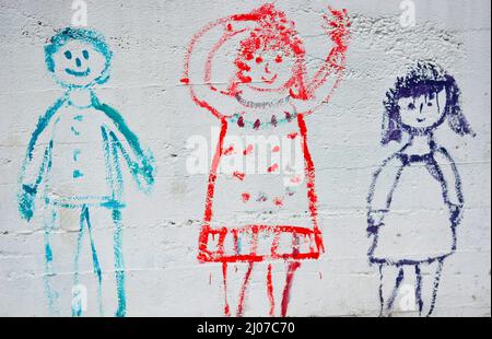 the first colorful drawings of children Stock Photo - Alamy